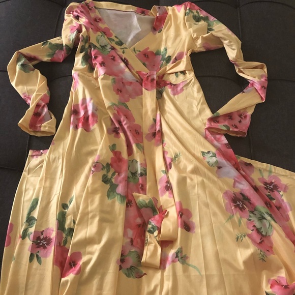 Dresses | Long Yellow With Floral Print Dress Spring Is Easter Ready ...